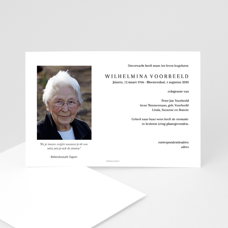 Uitnodigingen Uitvaart overlijdensbericht, eenvoud, foto | Eerste ...